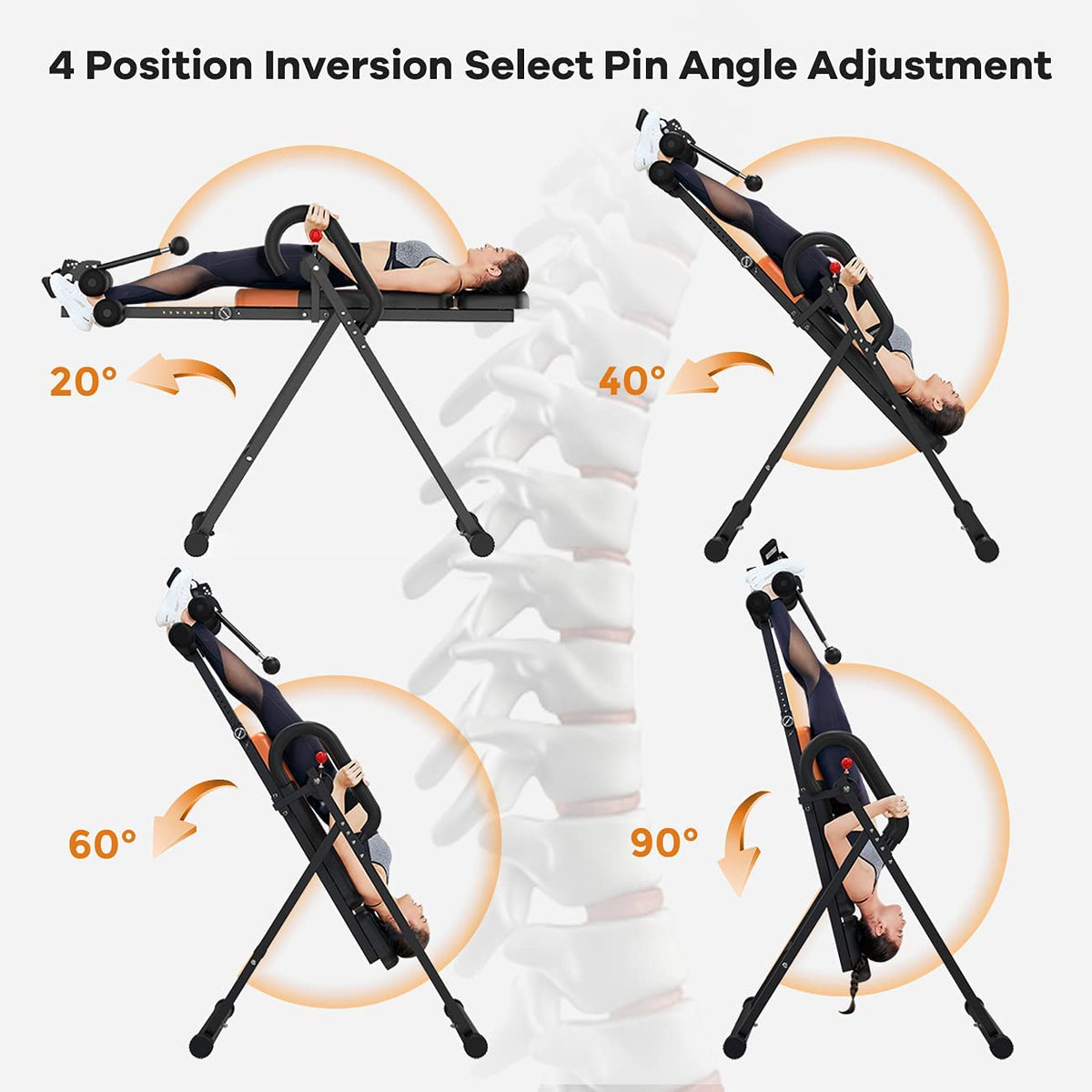 pooboo Inversion Table for Back Pain Relief Heavy Duty Foldable Back S ...